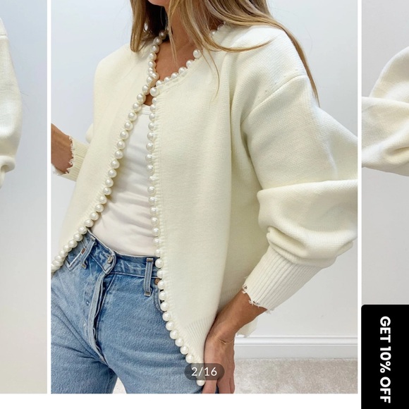 Commense | Sweaters | Commense Cream Cardigan With Pearl Trim | Poshmark